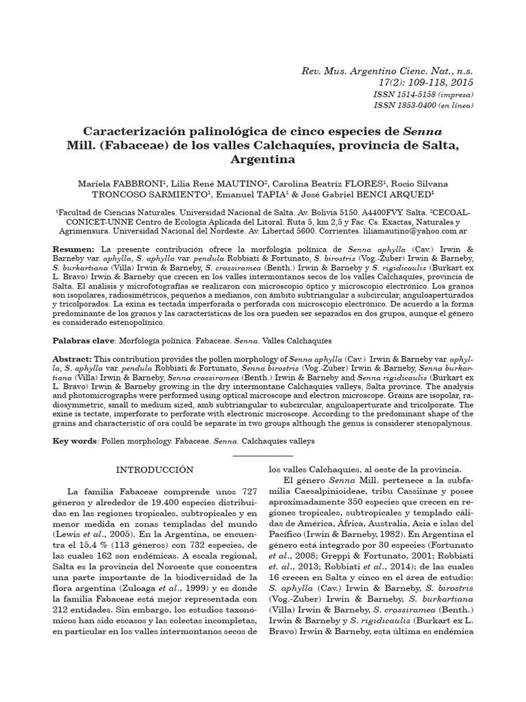Caracterización Palinológica de Cinco Especies de Senna | PDF | Taxonomía (biología ...