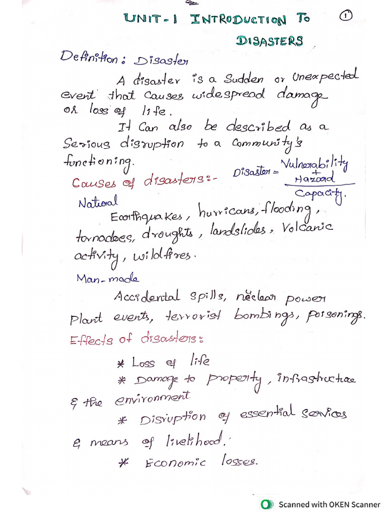 Disaster Management Unit 1 | PDF