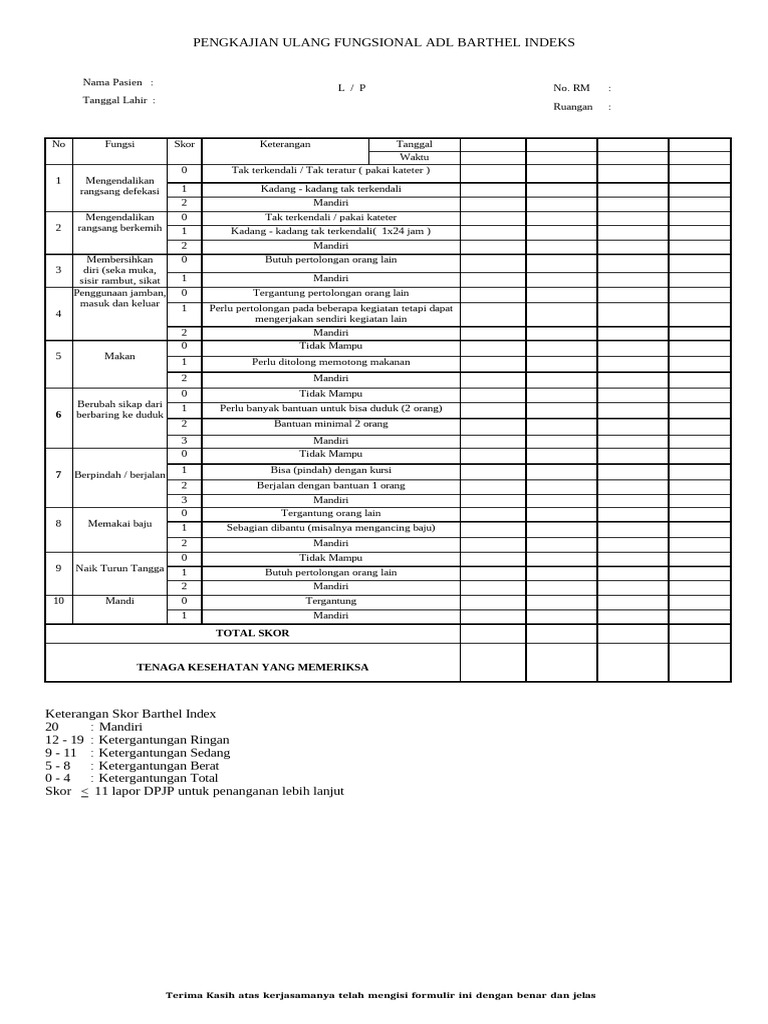 Form Barthel Index | PDF