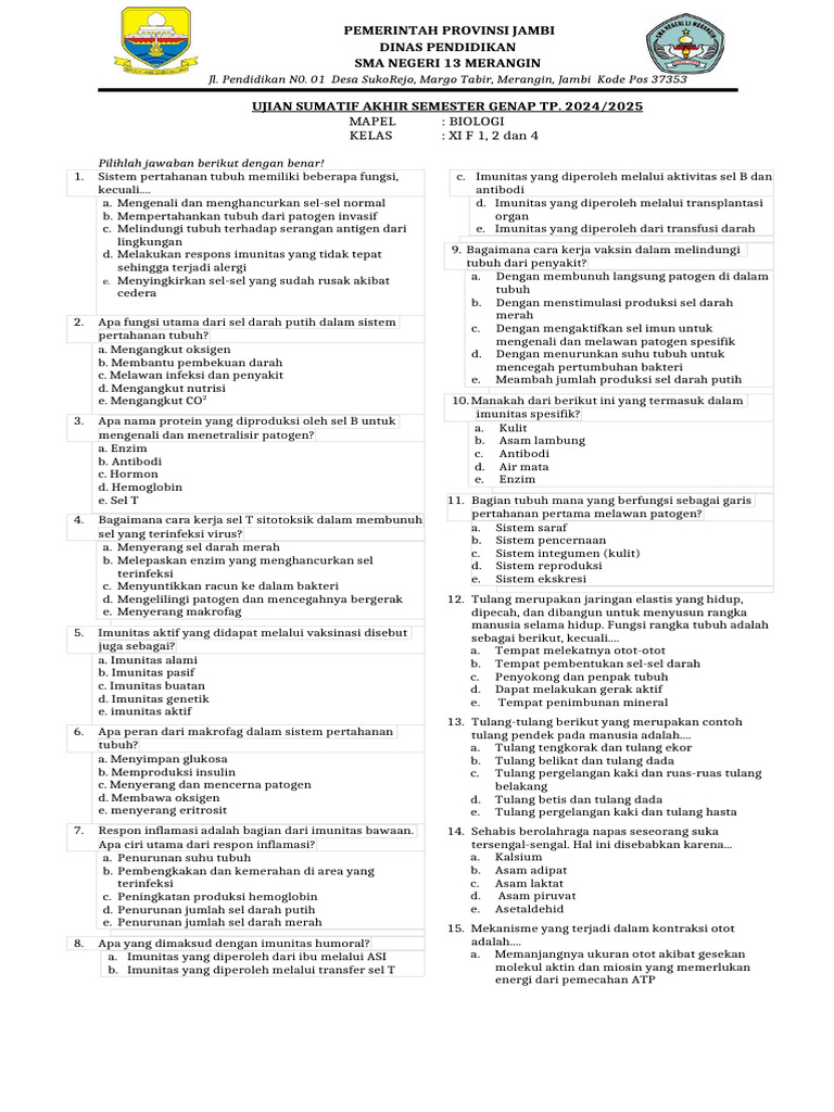 Ujian Biologi Kelas XI Semester Genap | PDF