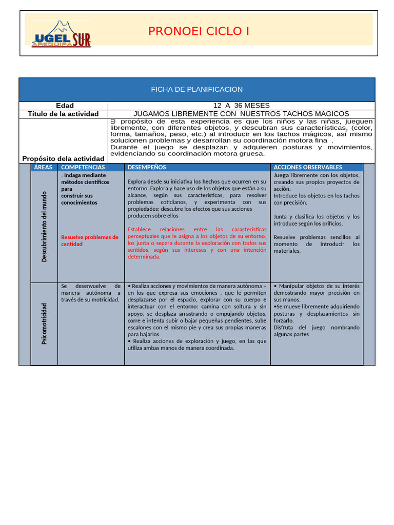 FICHA PRONOEI CICLO I 12 A 36 MESES 02 de junio | PDF | Cognición