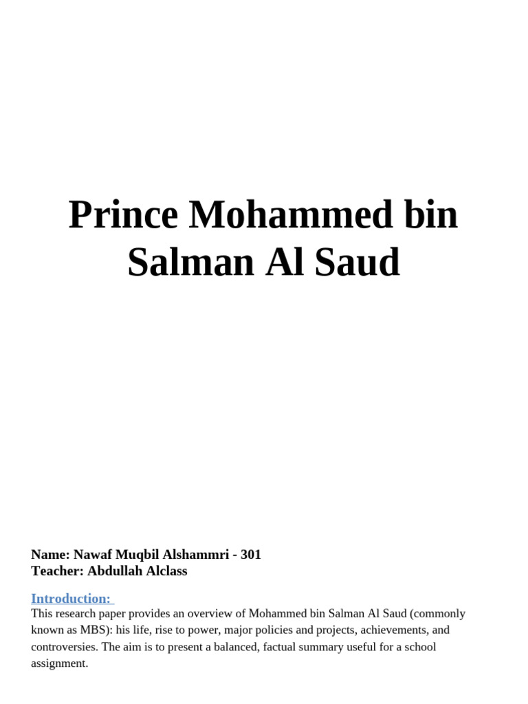 Mohammed Bin Salman Research | PDF | Saudi Arabia