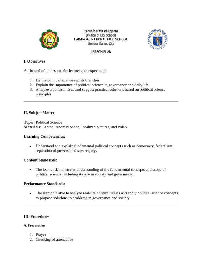 Political Science Lesson Plan Overview | PDF | Governance | Science
