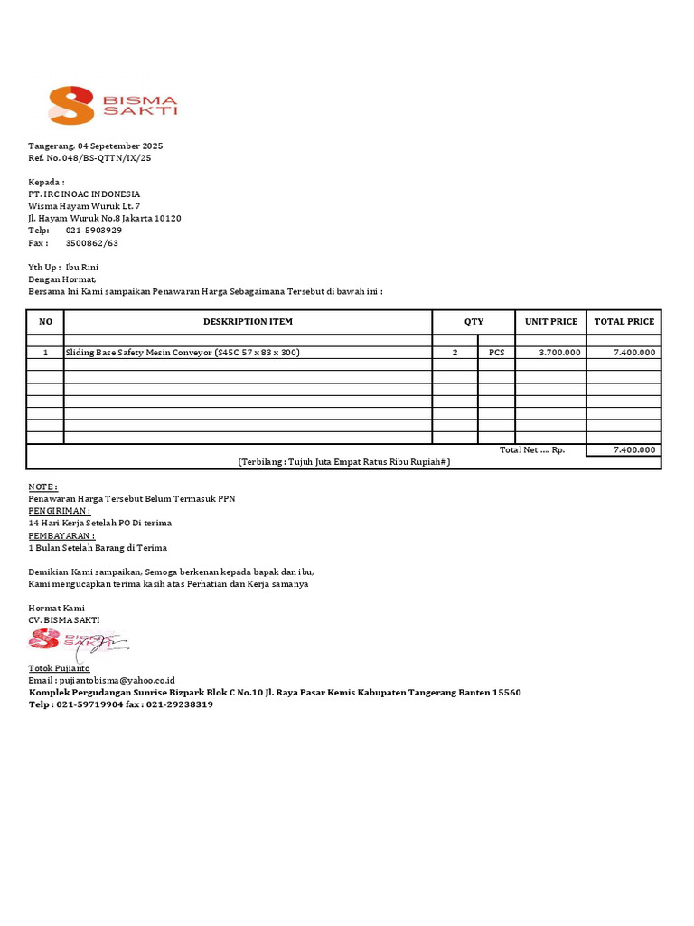 Penawaran Harga Irc 04 September 2025-1 | PDF