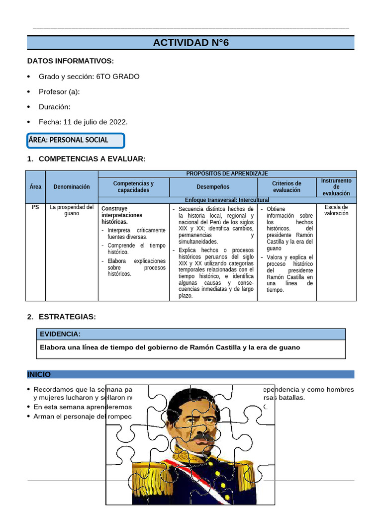 6° Grado - Actividad Del Dia 11 de Julio | PDF | Esclavitud | Perú