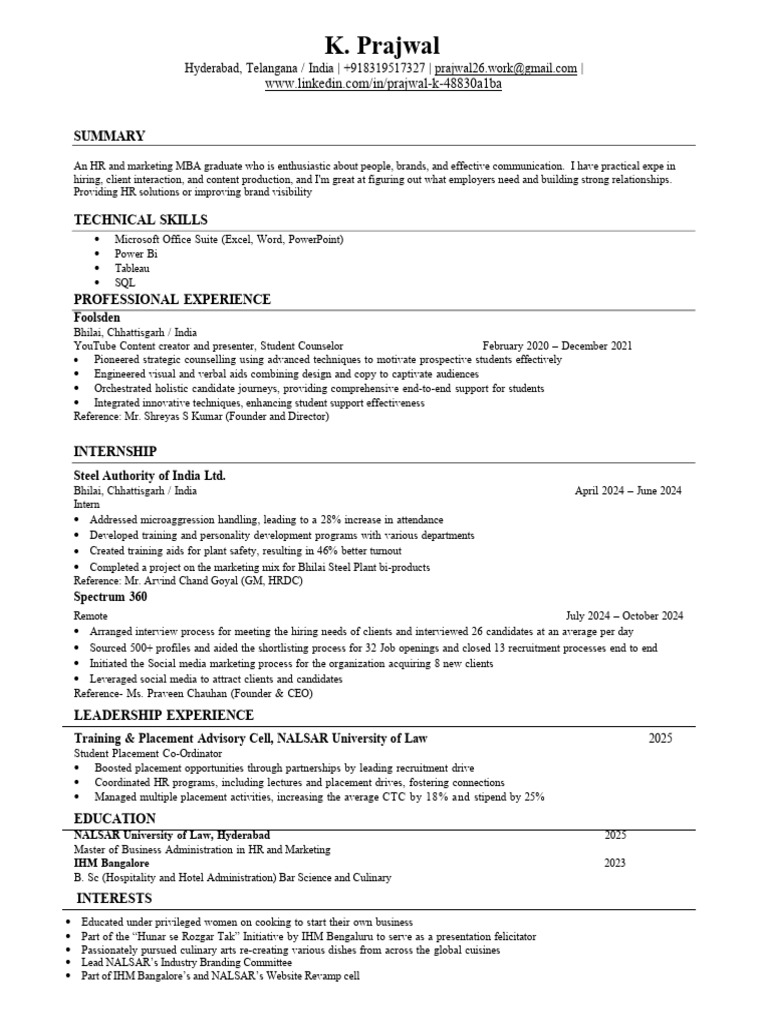K. Prajwal CV | PDF