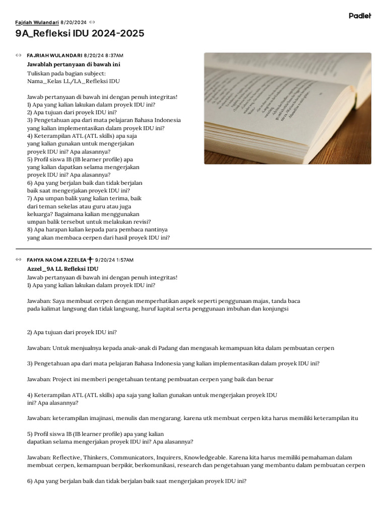 Padlet - 9ARefleksi IDU 20242025 | PDF