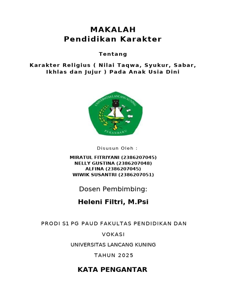Pendidikan Karakter Religius Anak Dini | PDF