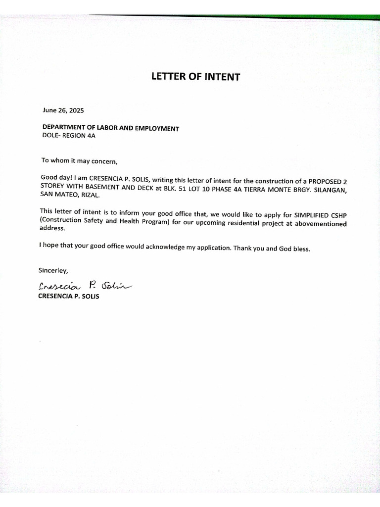 Letter of Intent | PDF