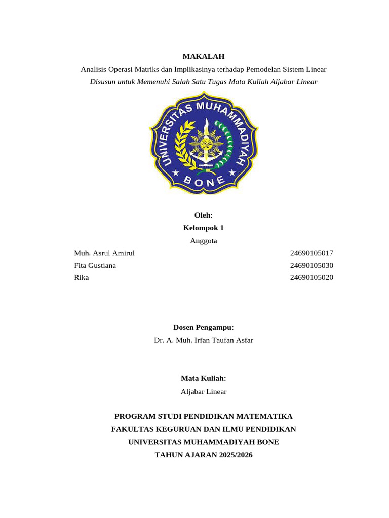 Operasi Matriks dalam Sistem Linear | PDF