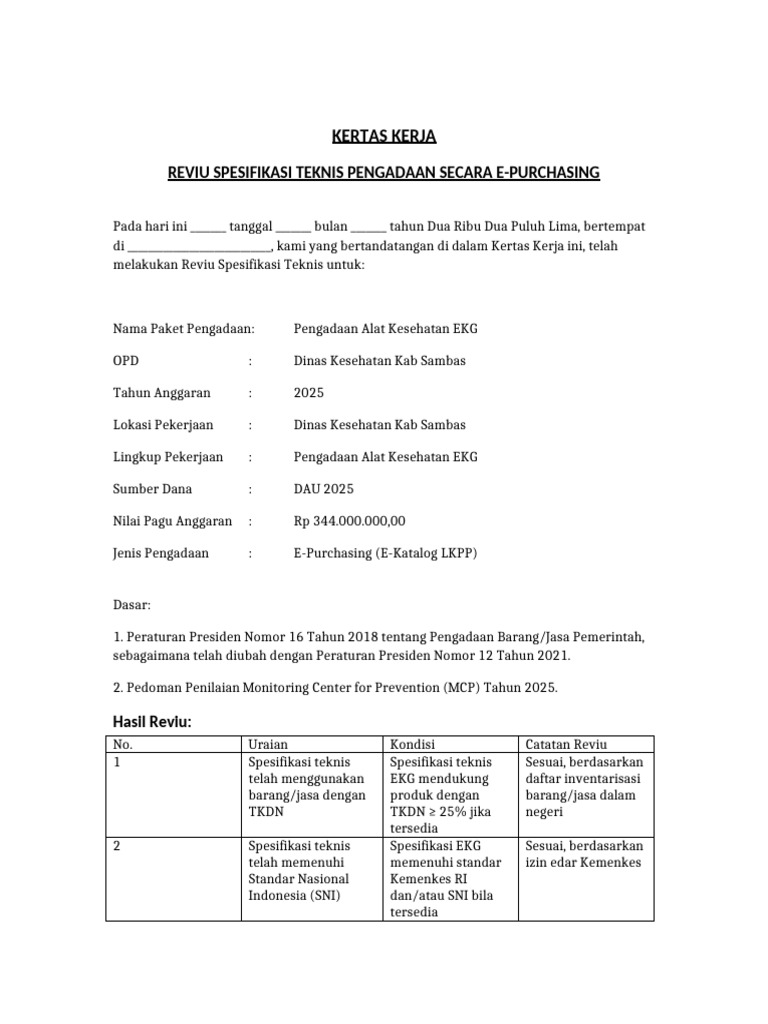 2kertas Kerja Reviu Spek TeknisEKG | PDF