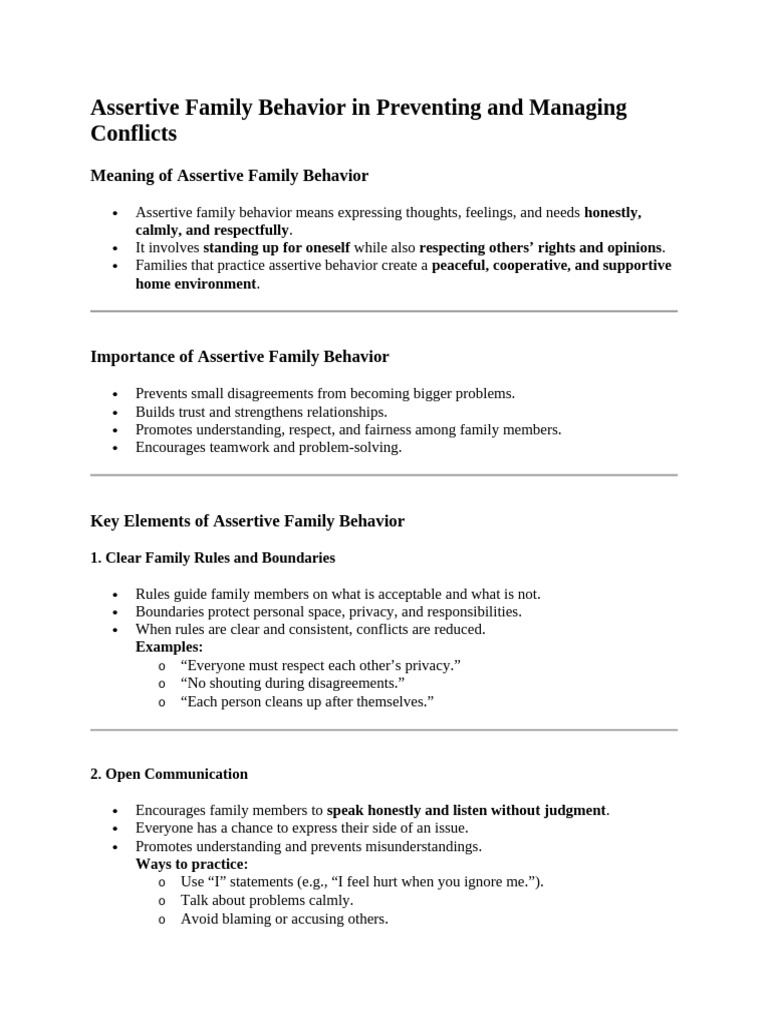 Assertive Family Behavior for Conflict Resolution | PDF | Psychology ...