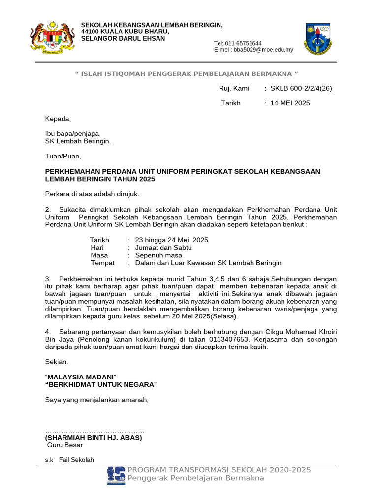 Surat Makluman Perkhemahan | PDF