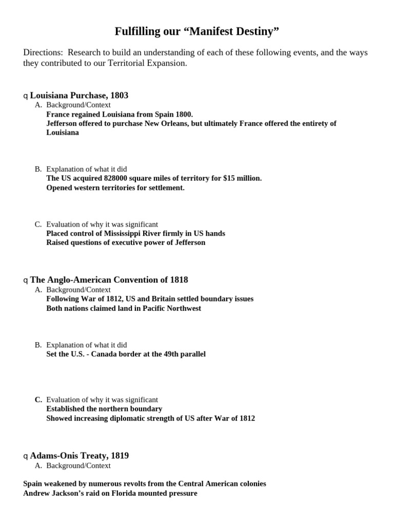 Manifest Destiny Research | PDF | The United States | American Frontier