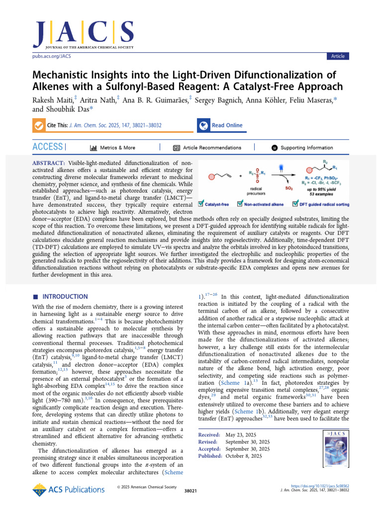 Mechanistic Insights Into the Light Driven Difunctionalization of ...