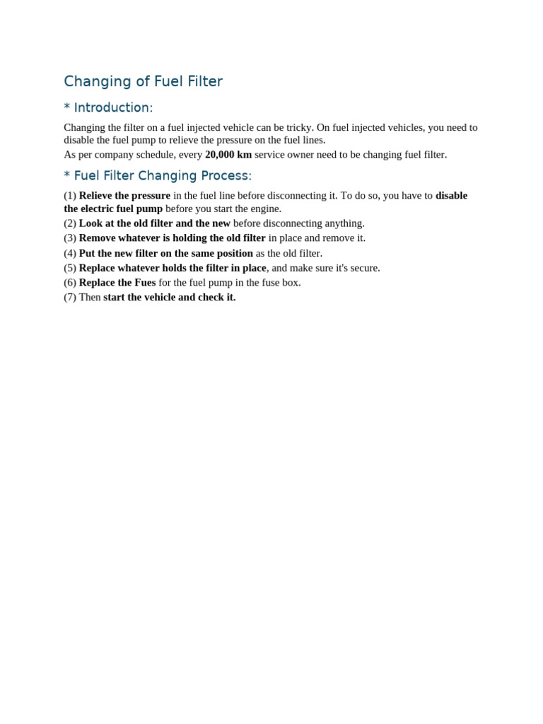 Changing of Fuel Filter | PDF