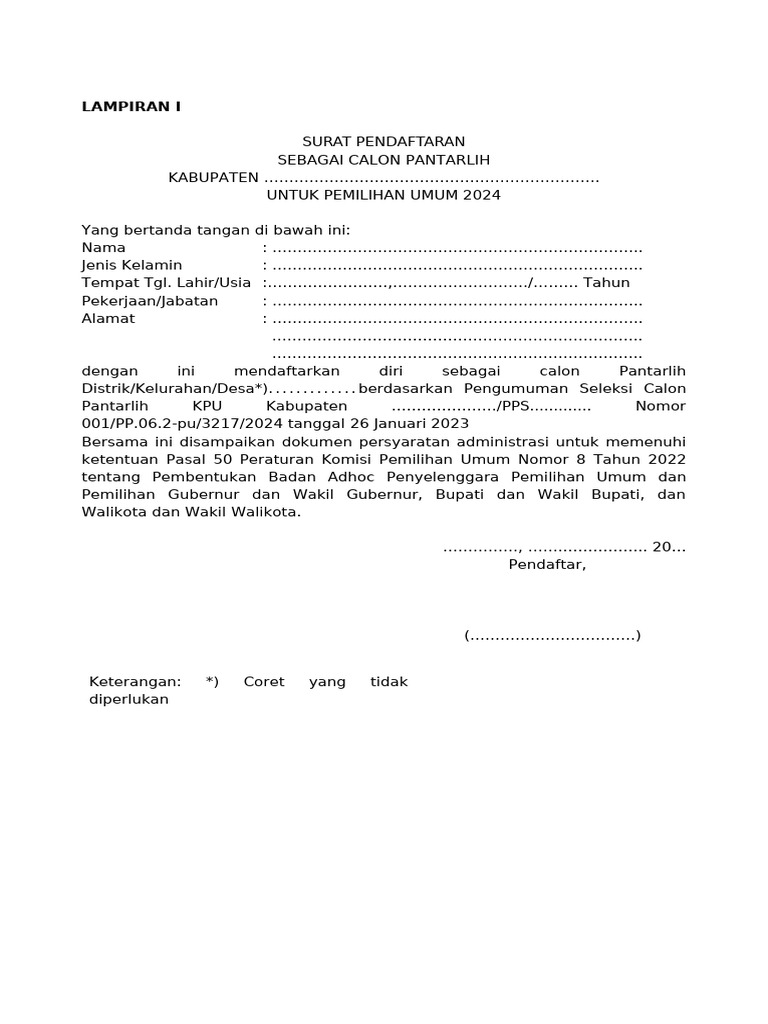 Pendaftaran Calon Pantarlih 2024 | PDF