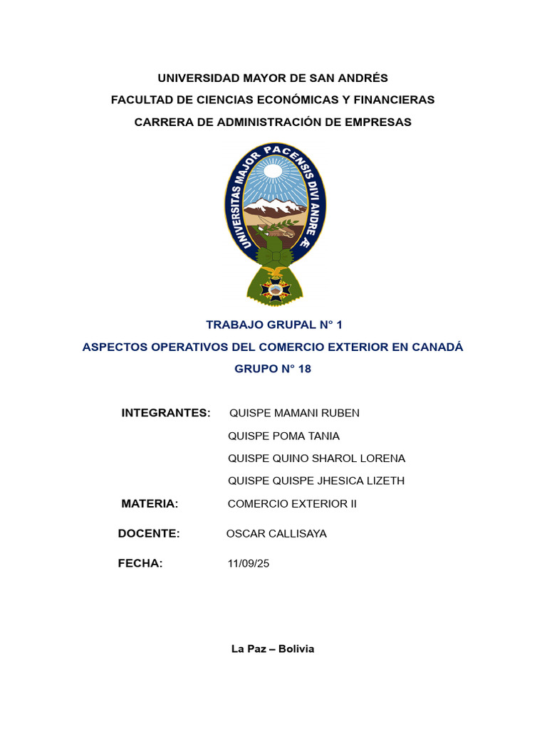 Trabajo Grupal N°1, ASPECTOS OPERATIVOS CANADA | PDF | Arancel | El ...