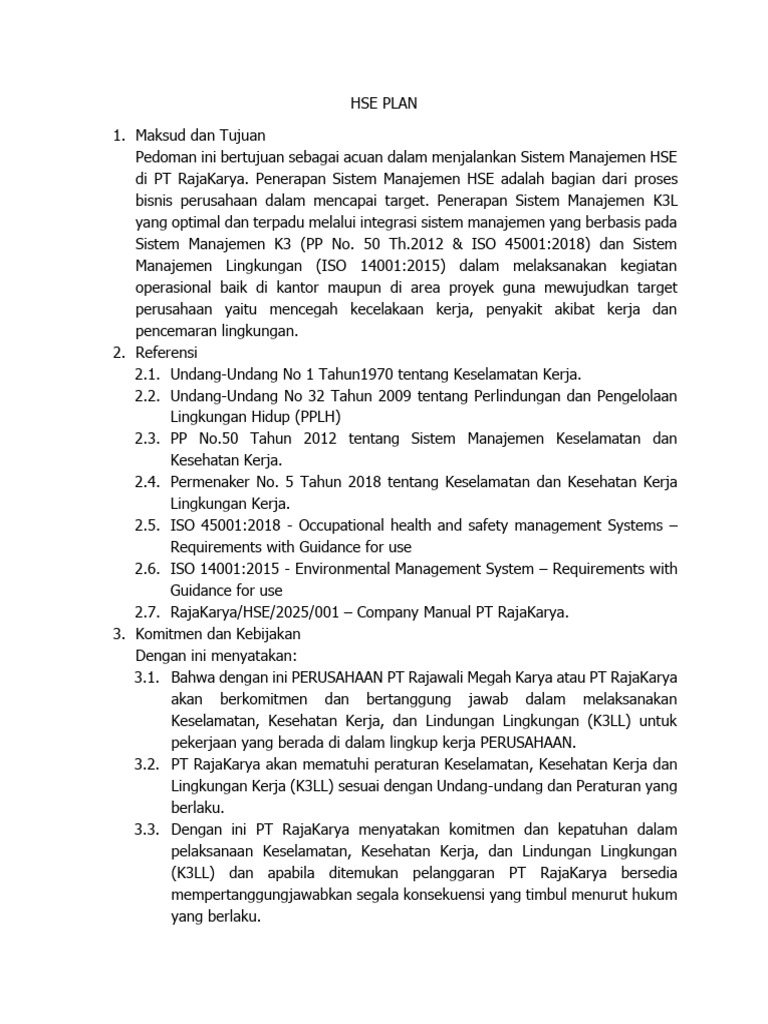 HSE PLAN (RajaKarya) | PDF