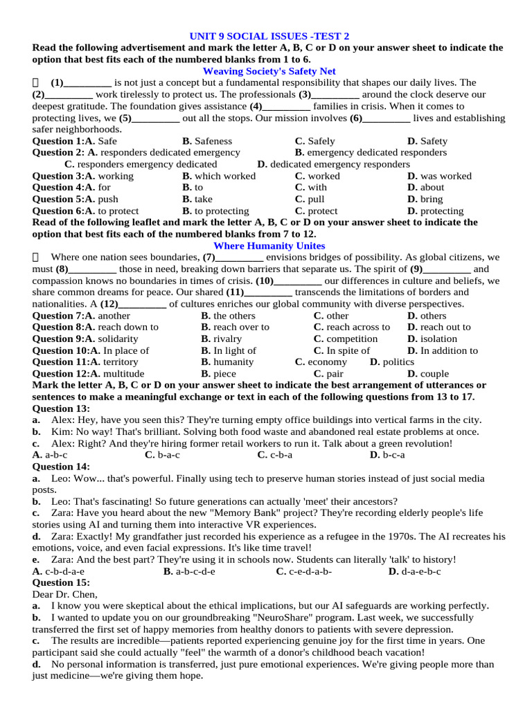 Unit 9 Grade 11 Test 2 | PDF | Sustainability | Infrastructure
