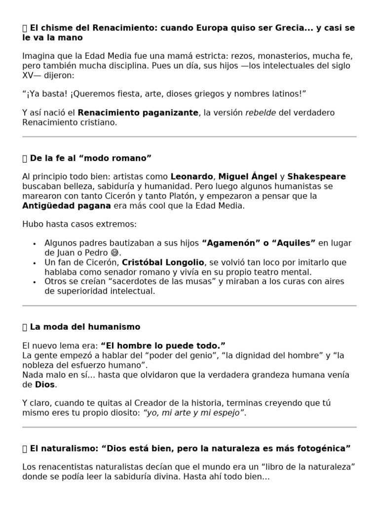 Semana 17 Historia 8vo | PDF | Renacimiento | Dios