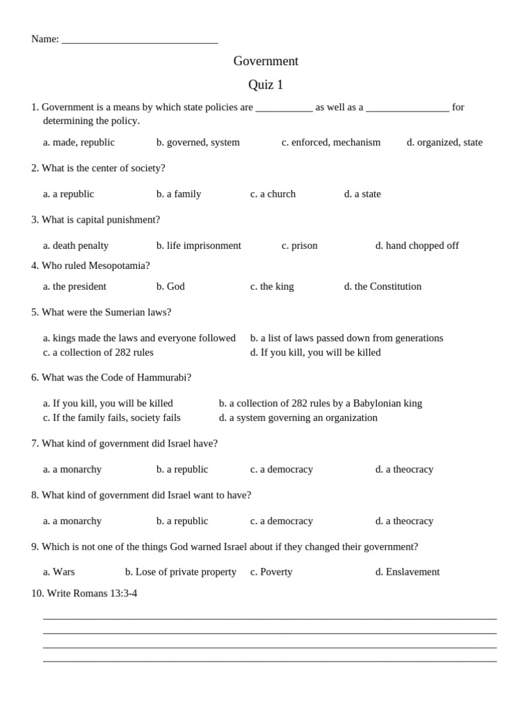 Government Quizzes | PDF | Political Science