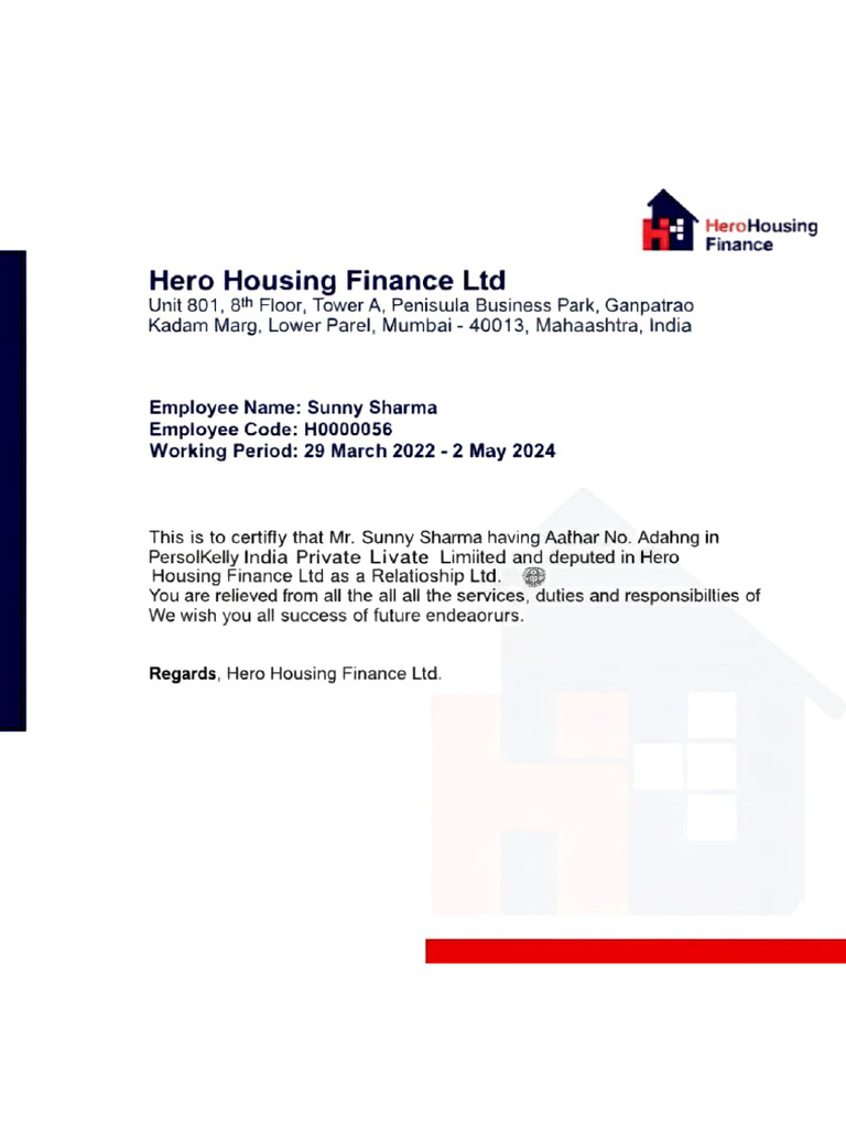 Relieving Letter Hero Housing ... | PDF