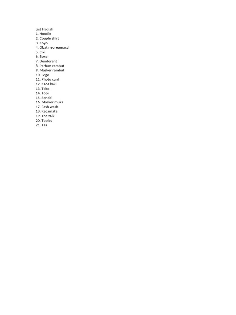 List Hadiah | PDF