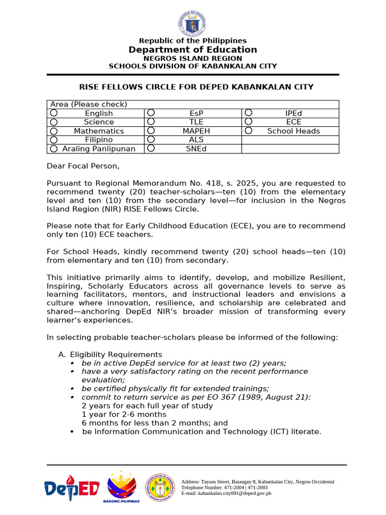 Rise Fellows Circle For Deped Kabankalan City | PDF