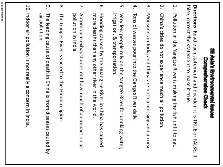 SE Asia Environmental Issues Comprehension Questions PDF | PDF