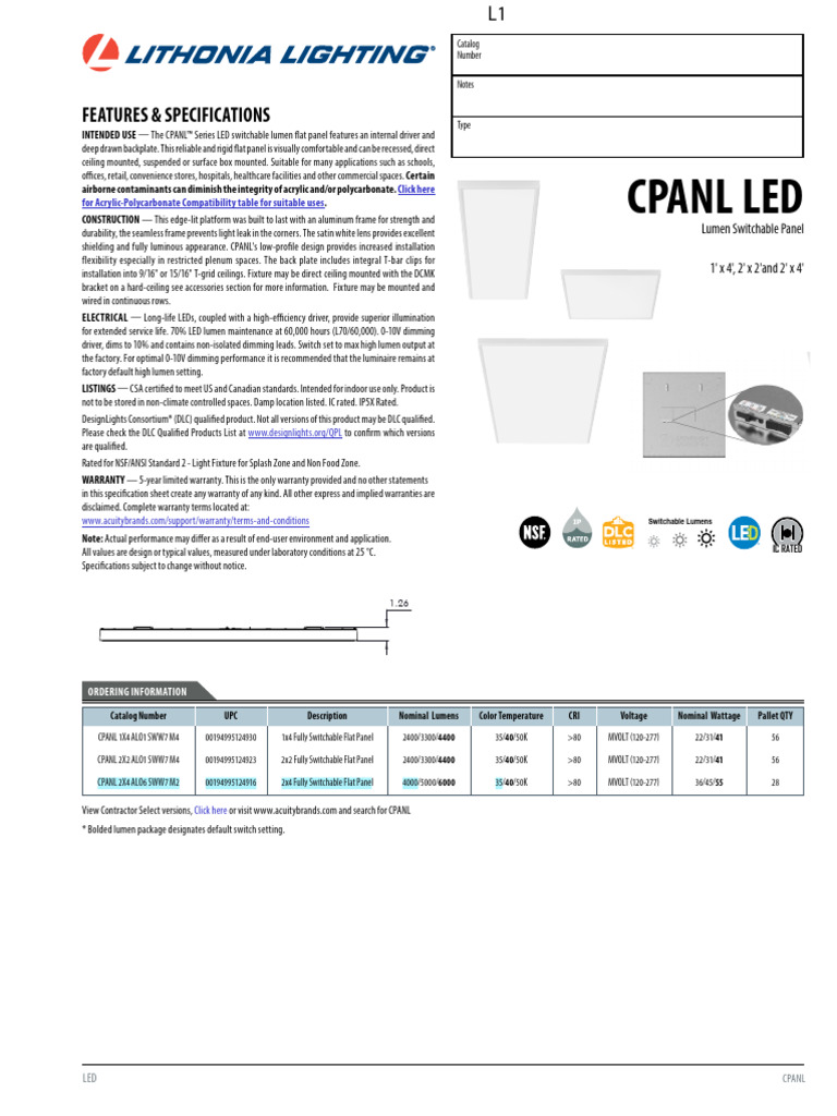 CPANL LED Switchable Lumen Panel | PDF | Light Emitting Diode | Lighting