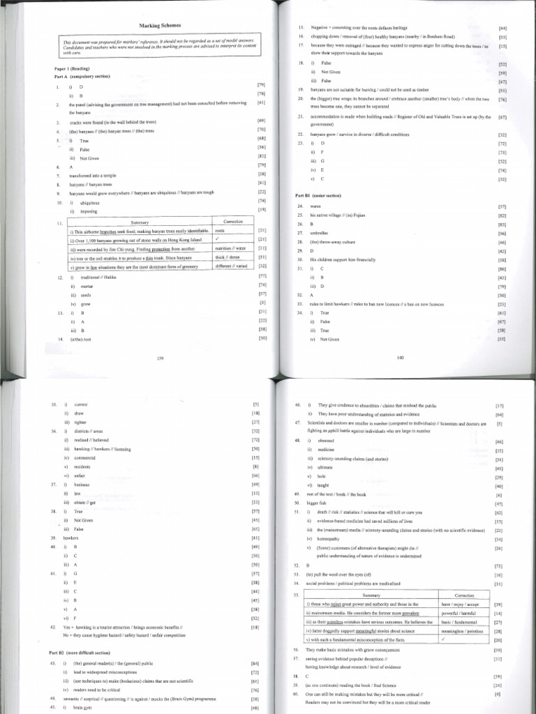 Marking Scheme for Reading Paper 1 | PDF | Trees