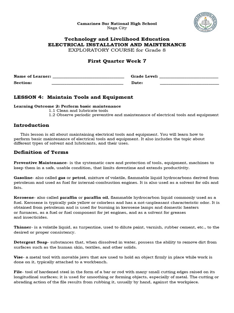 EIM Grade 8 Exploratory Course Module Lesson 4 Week 7 | PDF | Lubricant | Kerosene