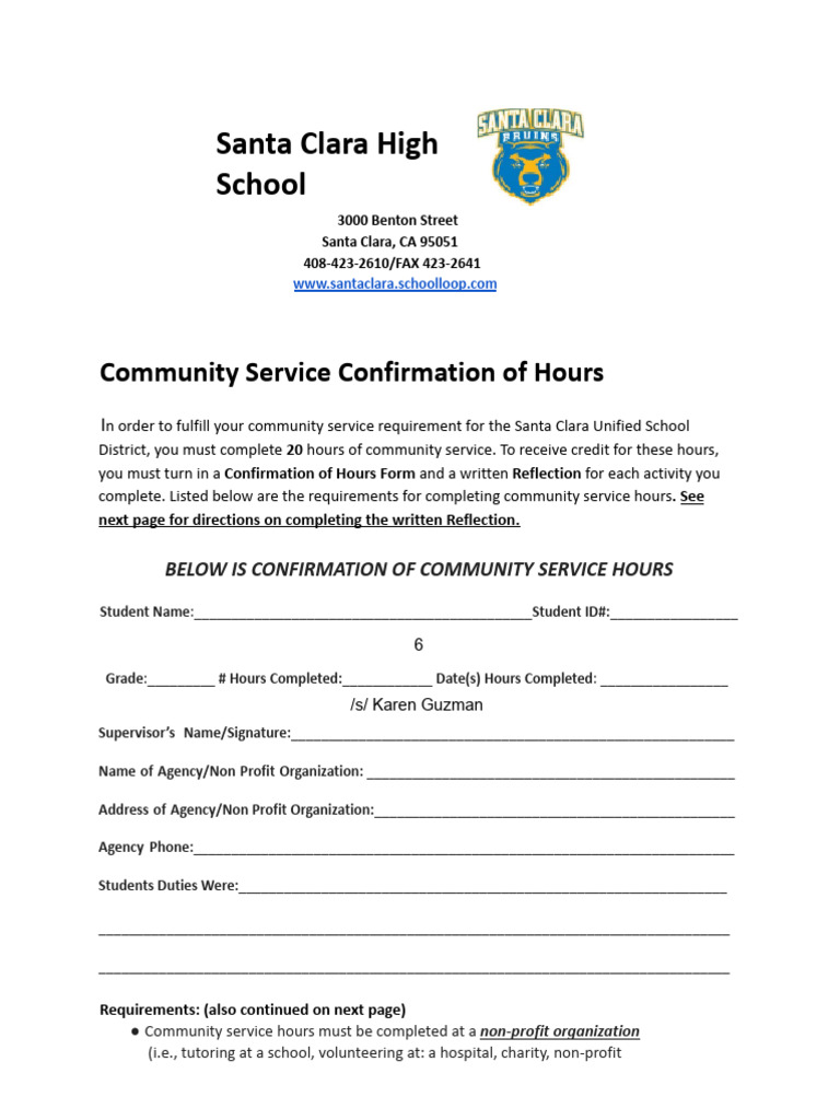 Copy of SCHS Community Serv Form - Google Docs | PDF