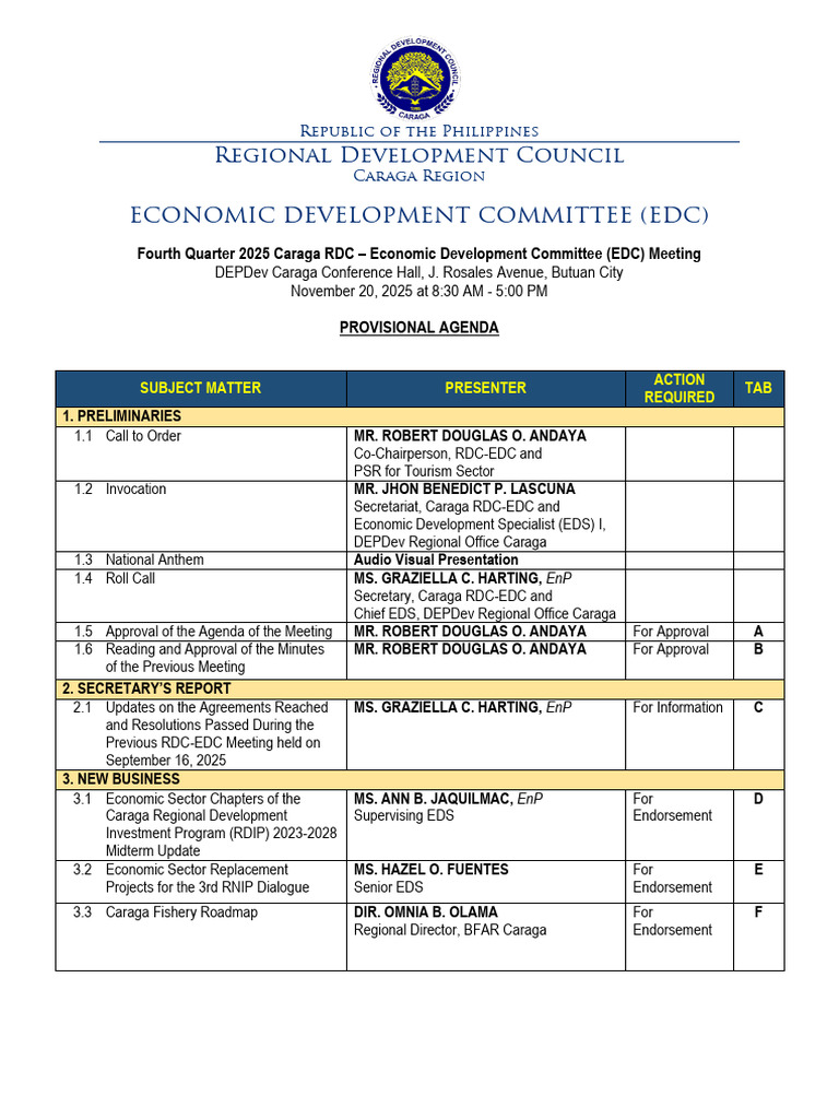 Annex a Provisional Agenda Q4 2025 RDC-EDC Meeting | PDF