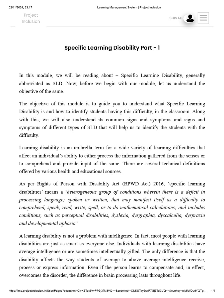 Understanding Specific Learning Disabilities | PDF | Learning ...