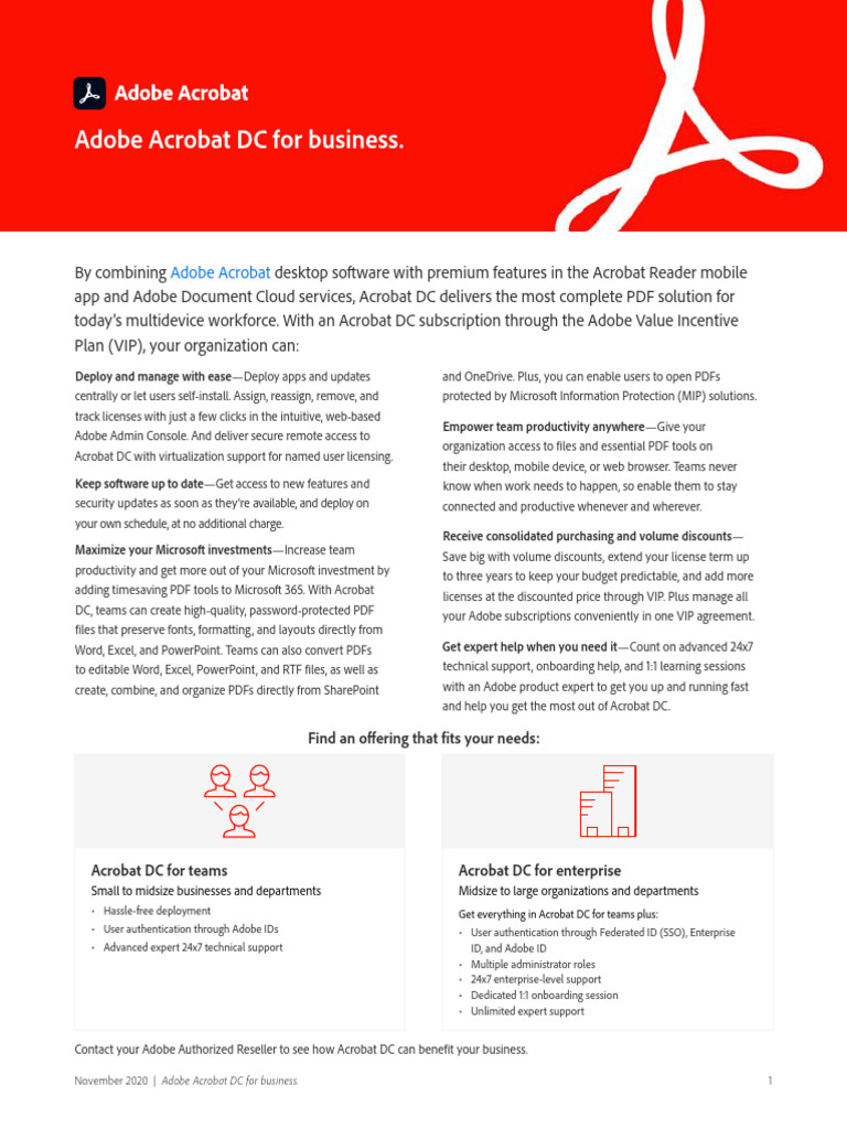 Adobe Acrobat Dc Business Datasheet | PDF | Microsoft Word | Software
