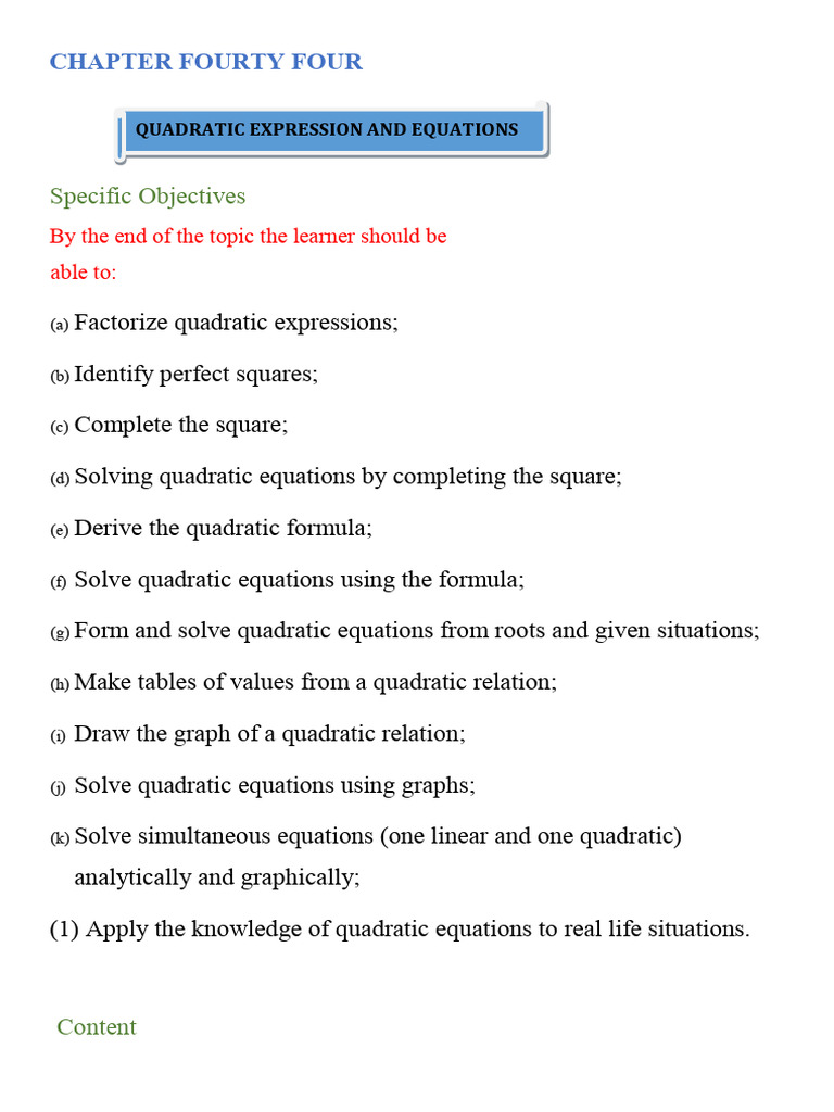 Quadratic Equations and Expressions | PDF | Quadratic Equation ...