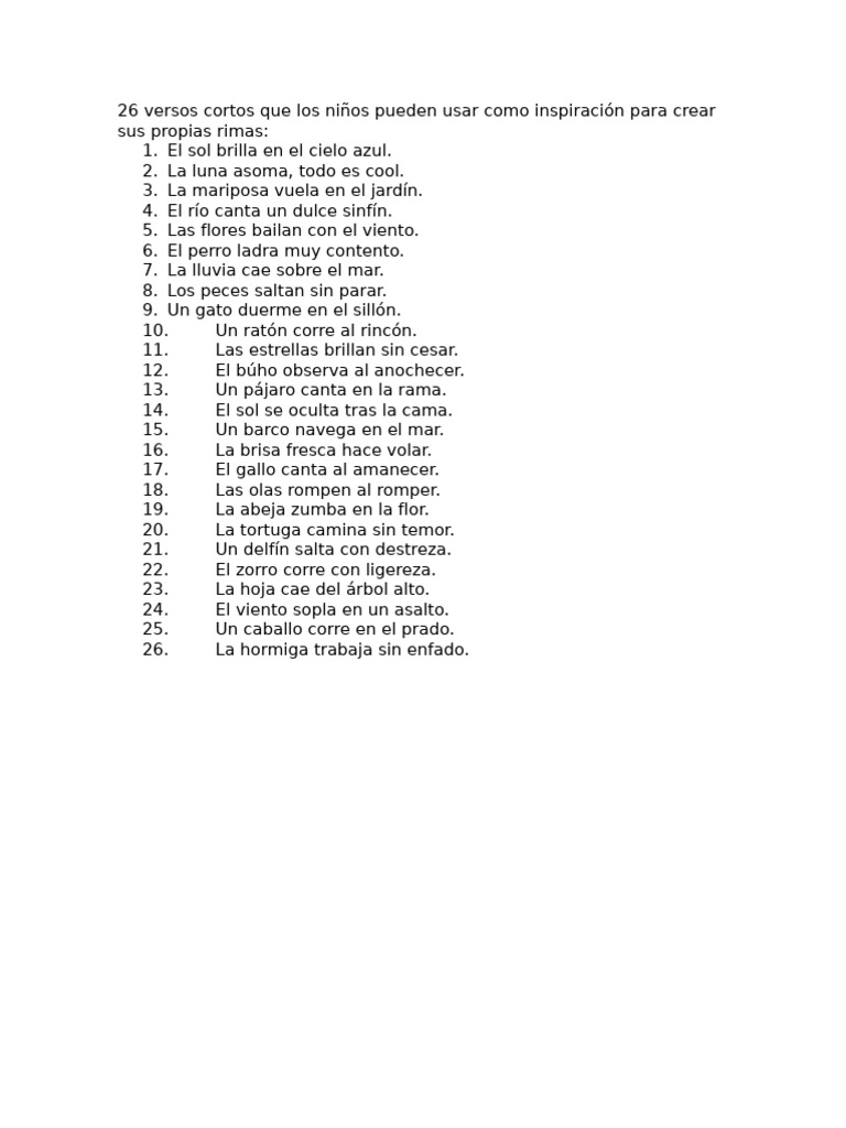 26 Versos Cortos Que Los Niños Pueden Usar Como Inspiración para Crear ...