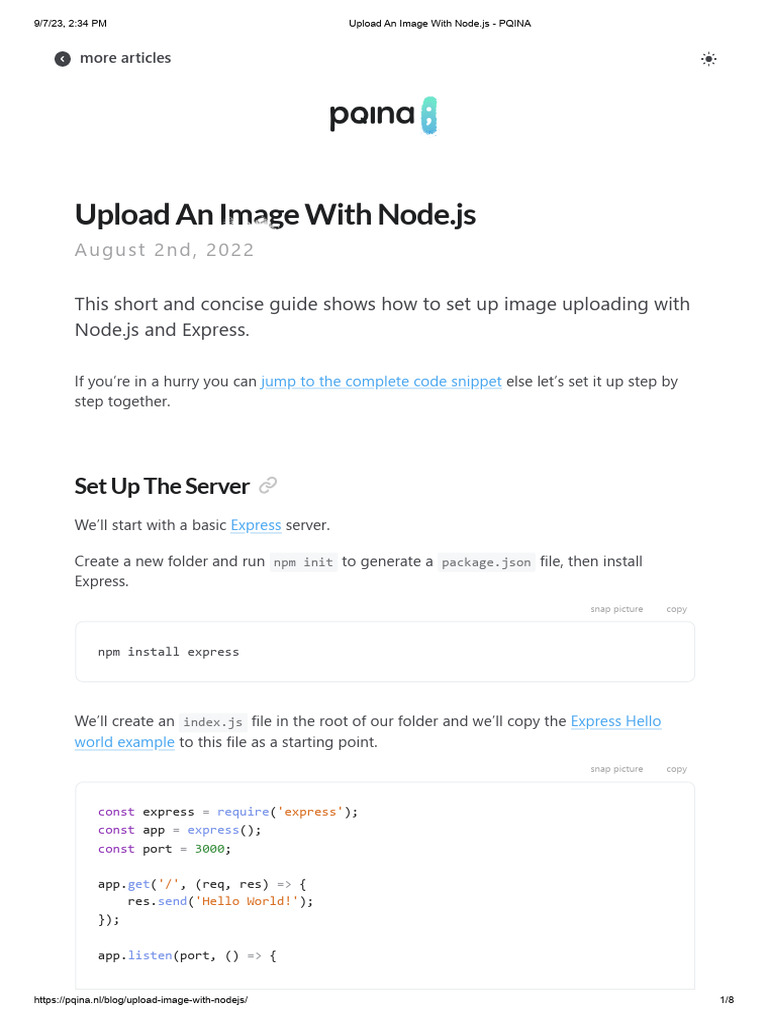 Upload An Image With Node - Js - PQINA | PDF | Computer File | Computing