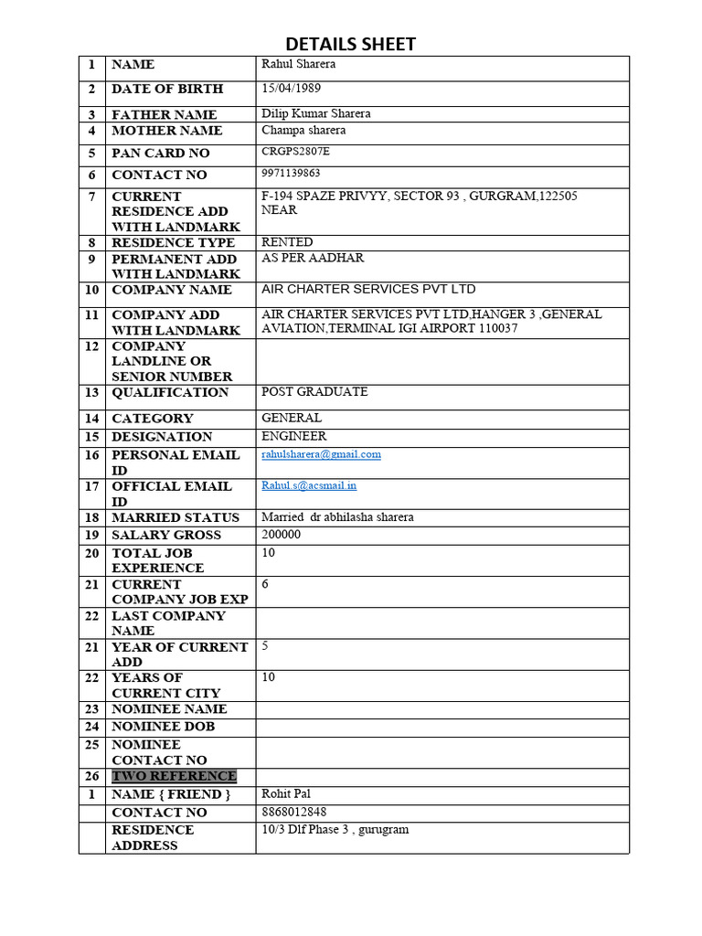 Rahul Sarera TVR Sheet | PDF