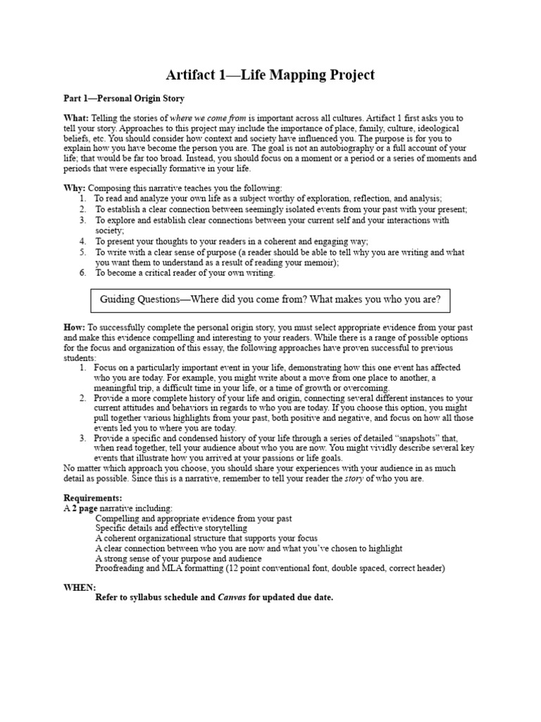 Personal Origin Story Life Mapping Guide | PDF | Narrative | Human ...