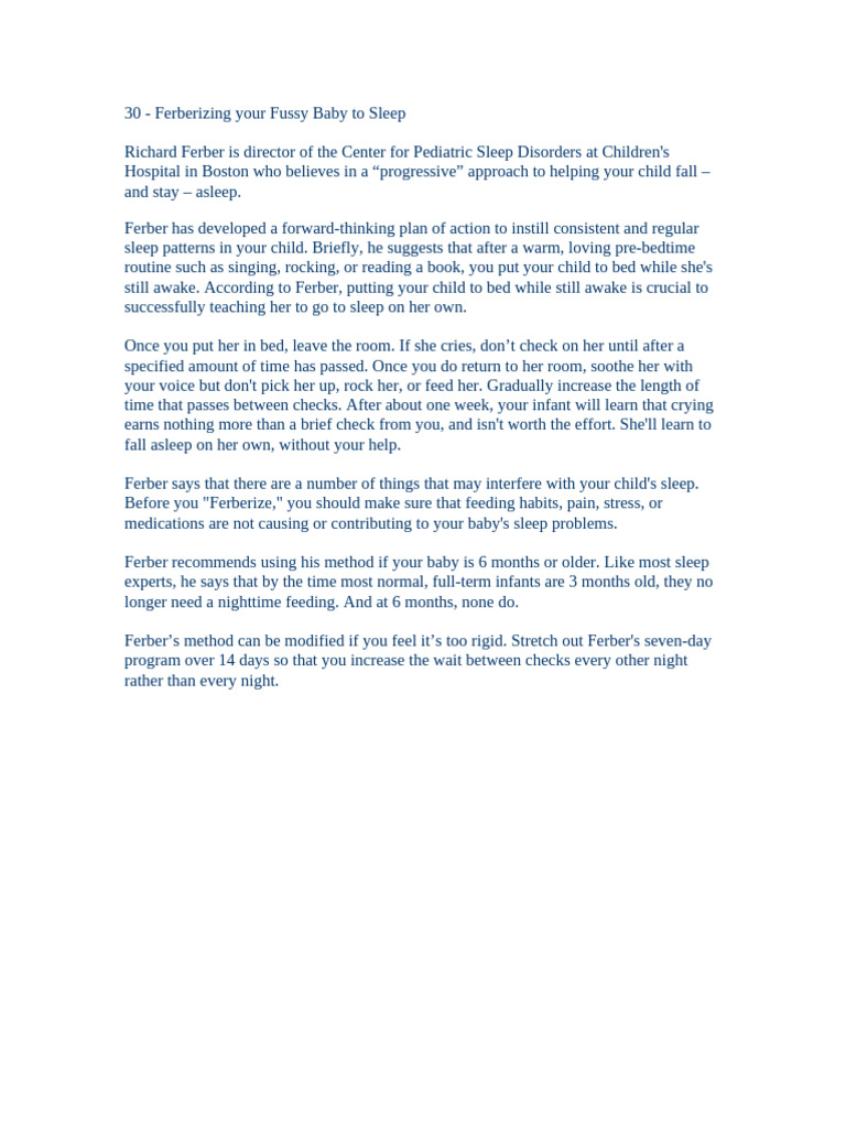 30 - Ferberizing Your Fussy Baby To Sleep | PDF