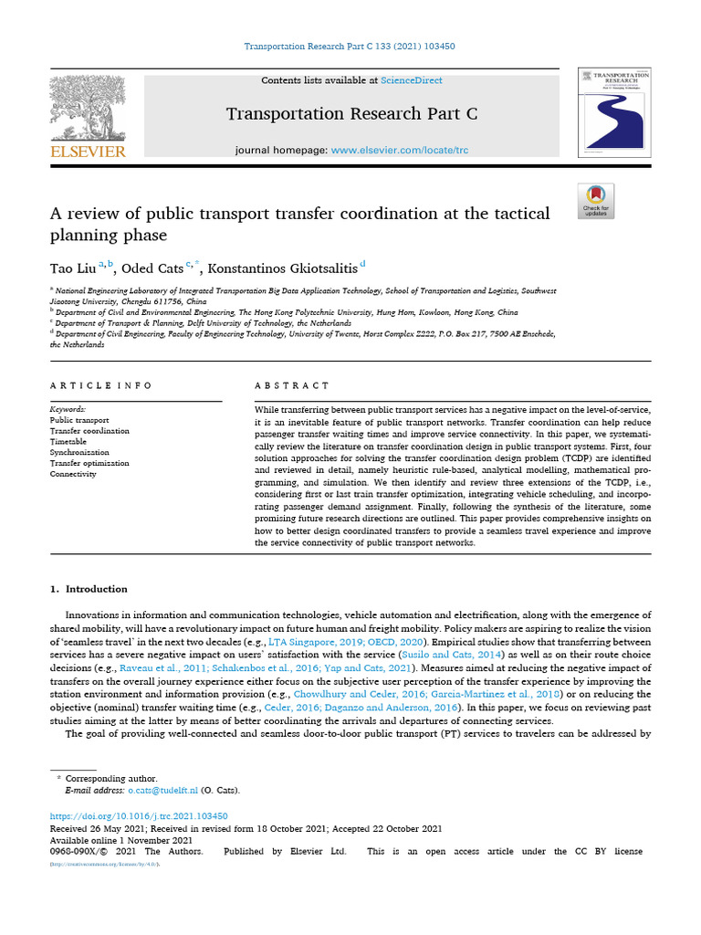 Public Transport Transfer Coordination Review | PDF | Mathematical ...