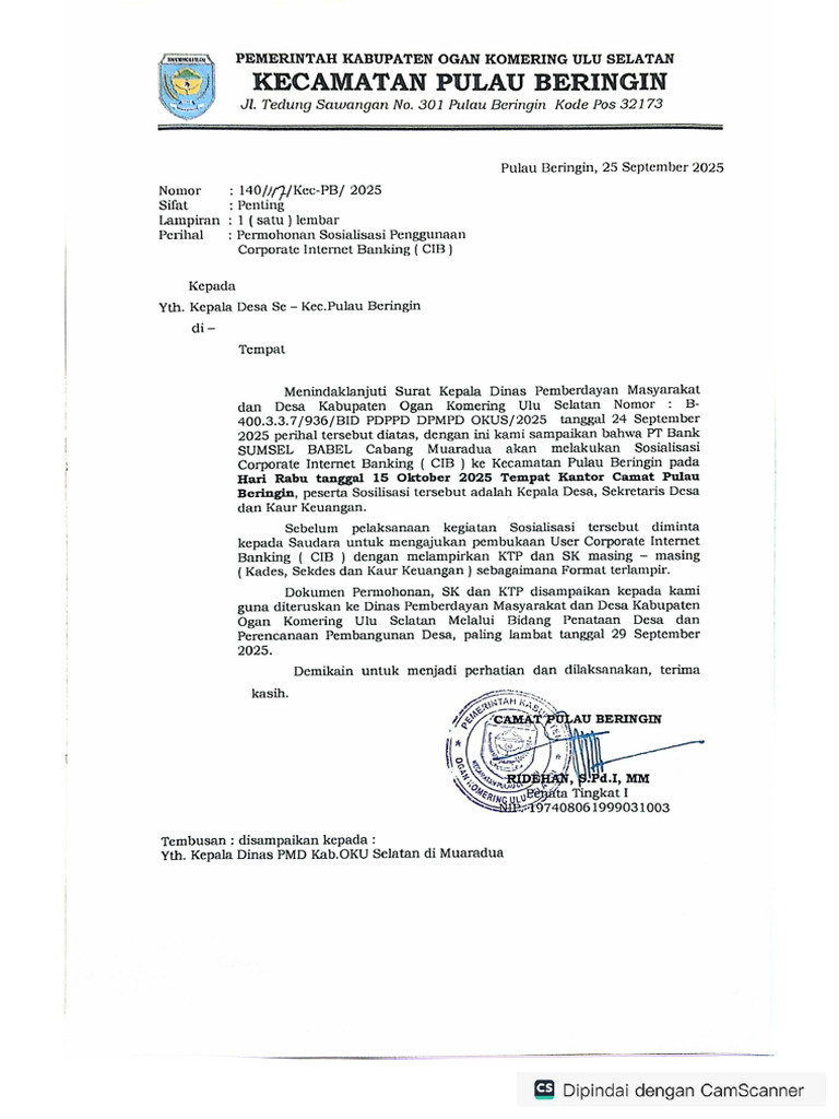 Srt Permohonan Sosialisasi CIB | PDF