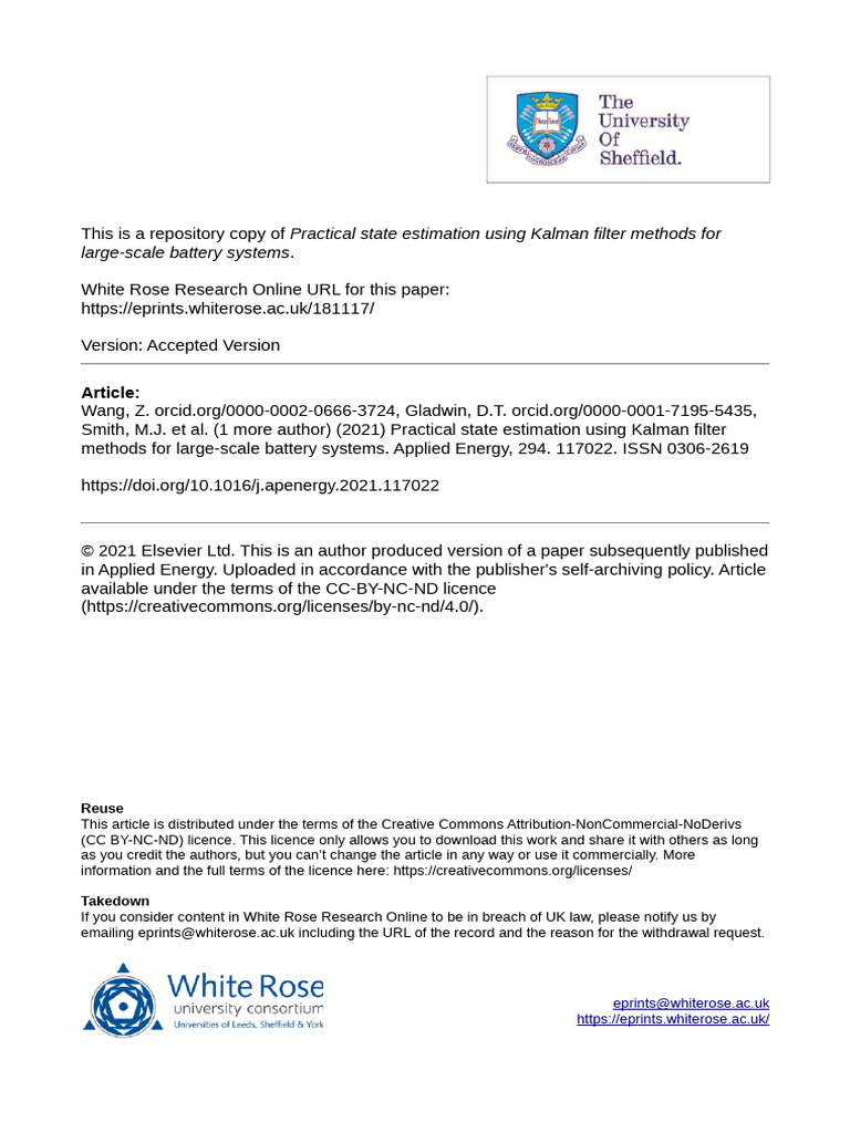 Kalman Filter for Battery State Estimation | PDF | Kalman Filter
