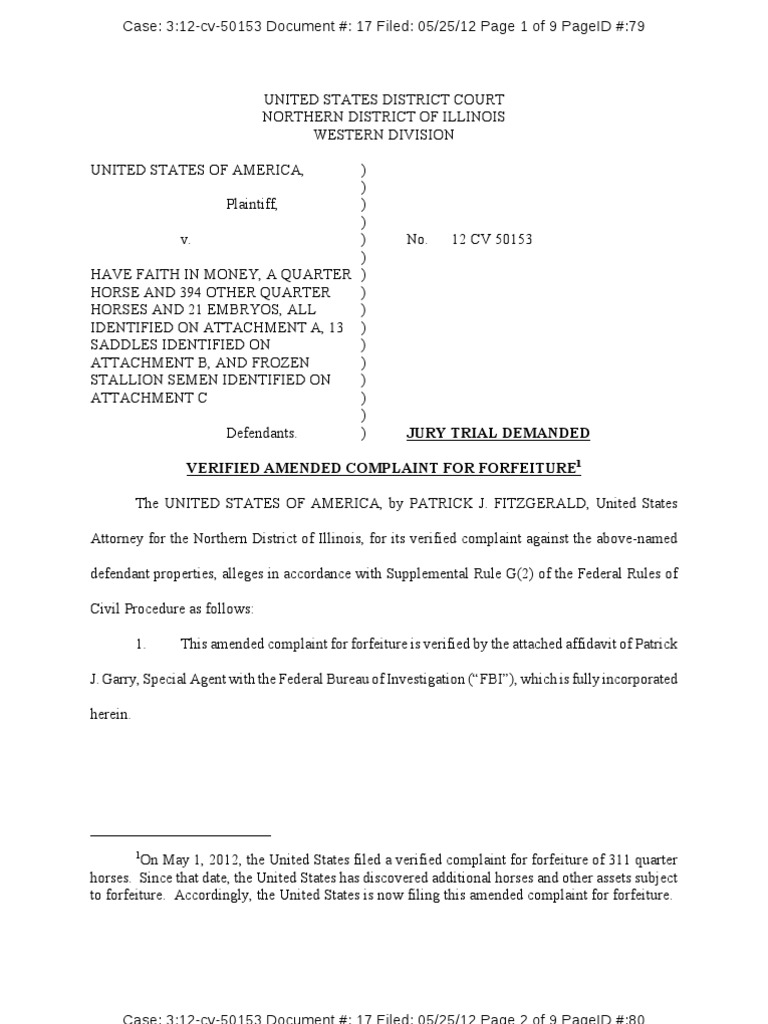 Crundwell's Horse Assets Forfeiture Case | PDF | Cheque | Asset Forfeiture