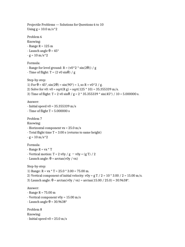 Projectile Solutions q6-10 | PDF | Quadratic Equation | Motion (Physics)