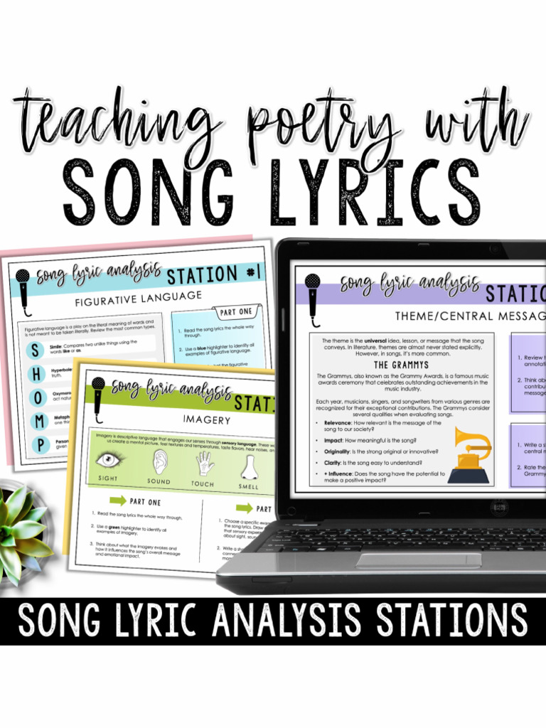 SongAnalysisWorksheetsStationsTeachingPoetryThroughSongLyrics 1 | PDF