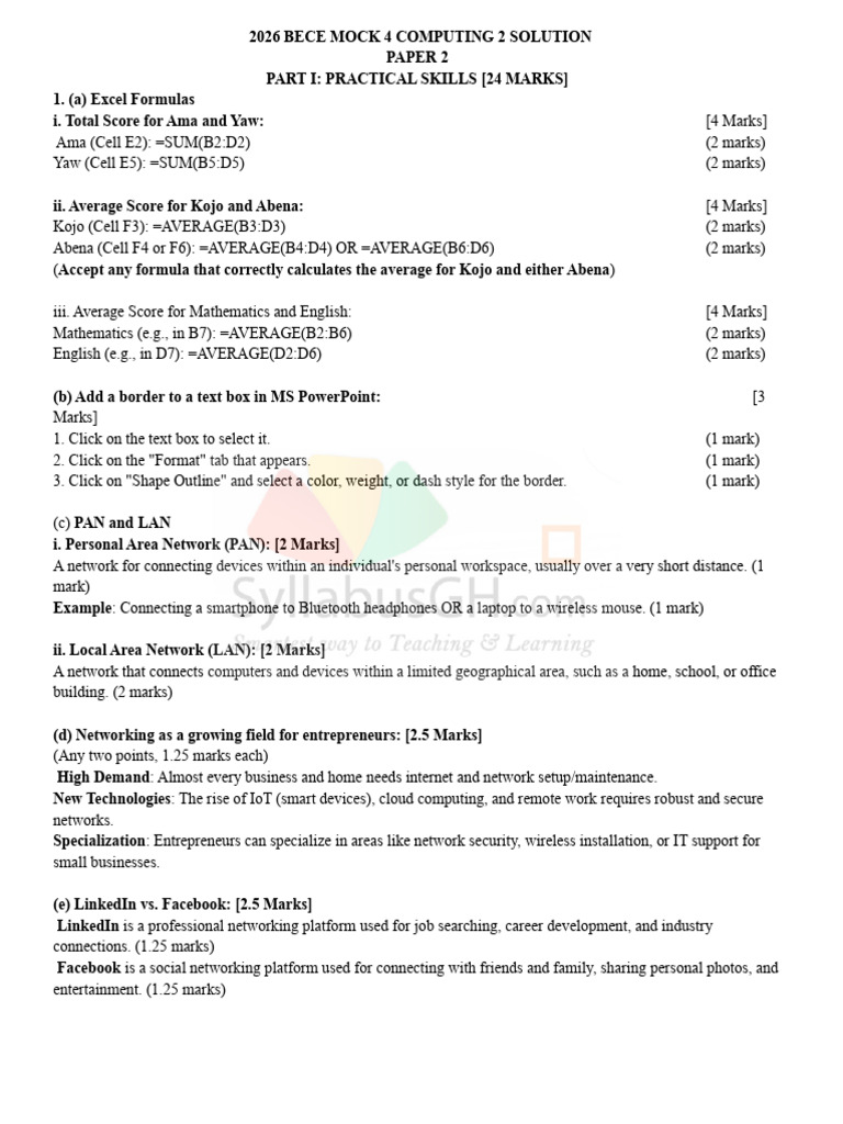 2026 BECE Mock Computing Solutions | PDF | Hyperlink | Computing